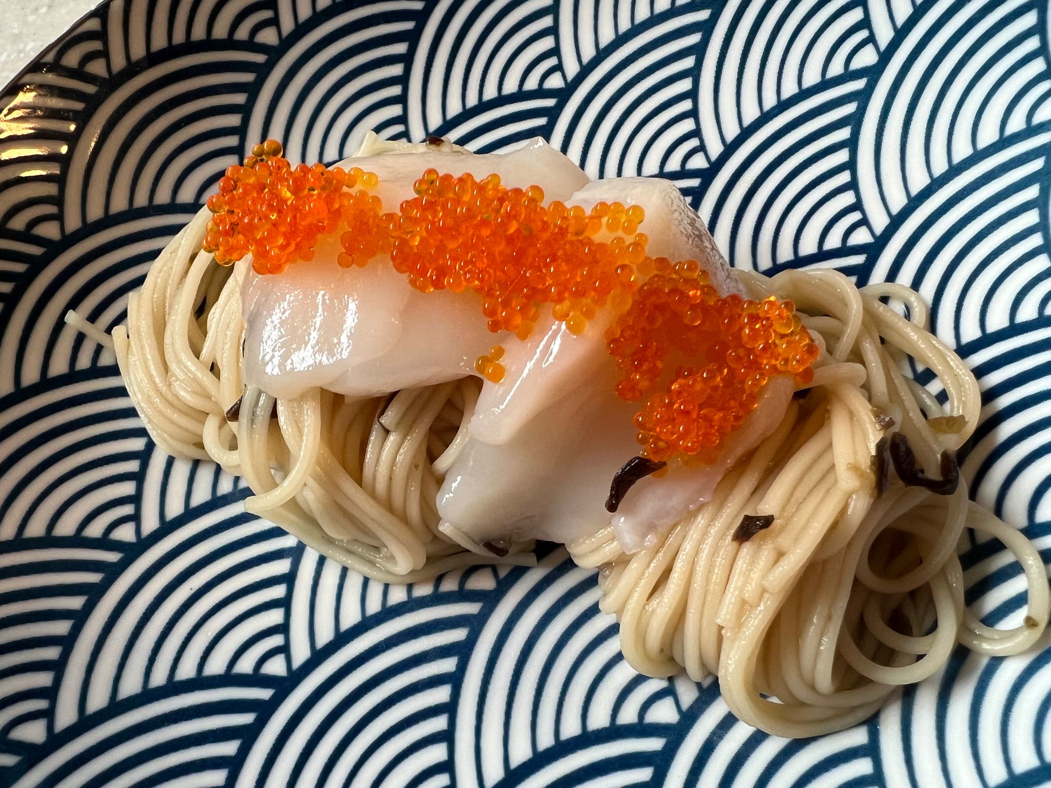 Shio kombu & wasabi cold somen w/ 漬け帆立 zuke scallops – Northsea Singapore